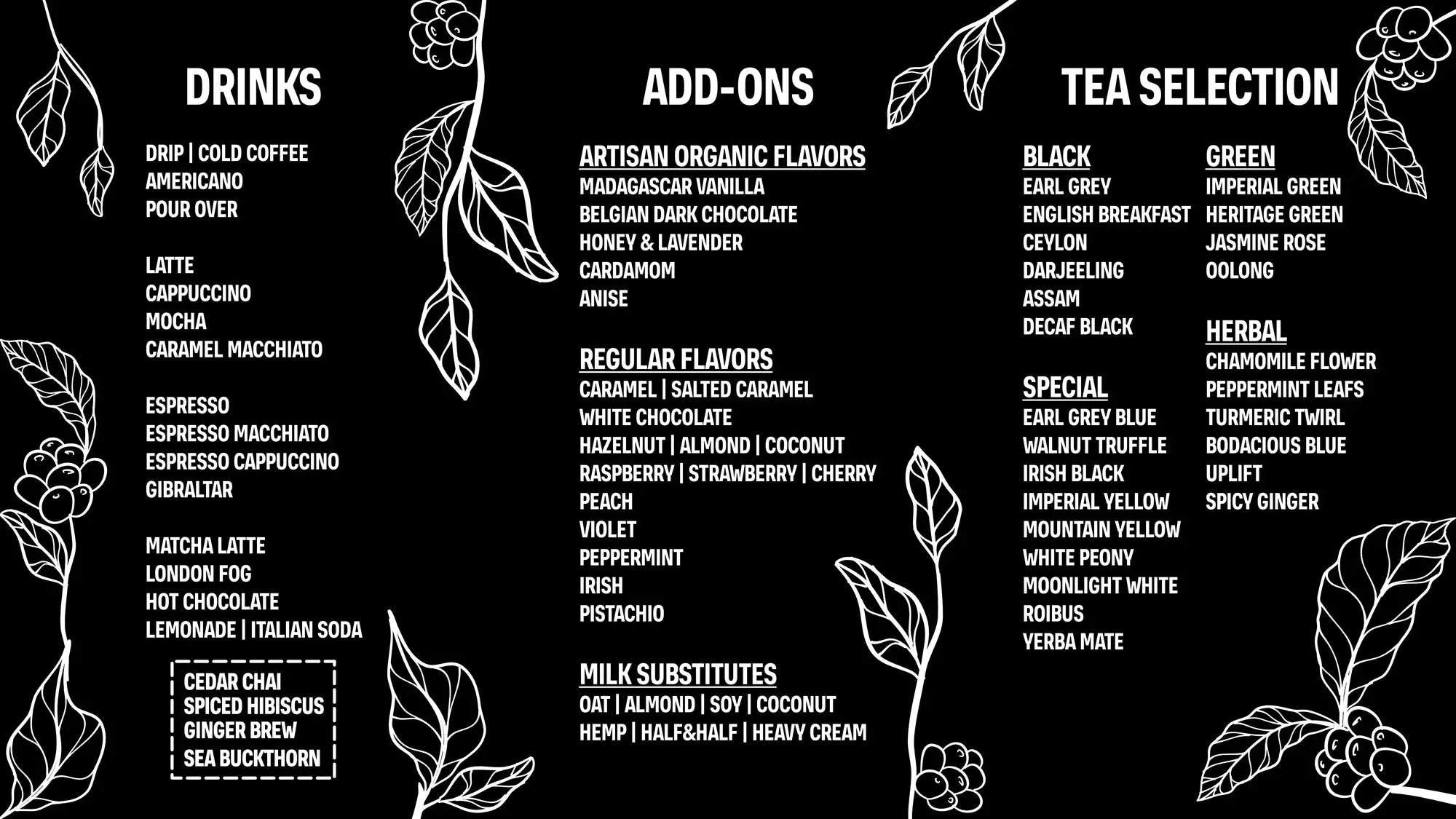 CEDAR COFFEE MENU CEDAR COFFEE MENU